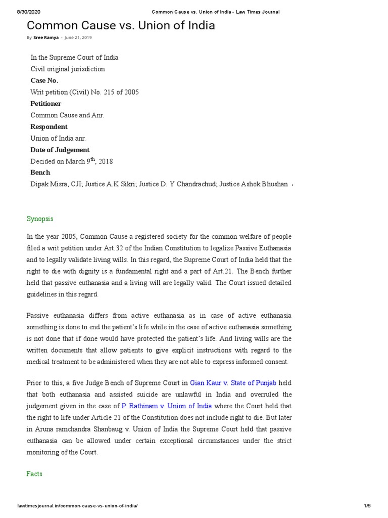 Common Cause vs. Union of India - Law Times Journal | PDF | Terminal ...