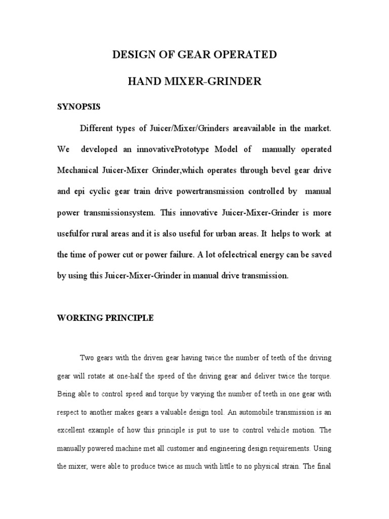 Gear-Operated Hand Mixer-Grinder Design | PDF | Computers