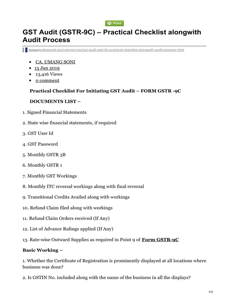 Taxguru - in-GST Audit GSTR-9C Practical Checklist Alongwith Audit ...