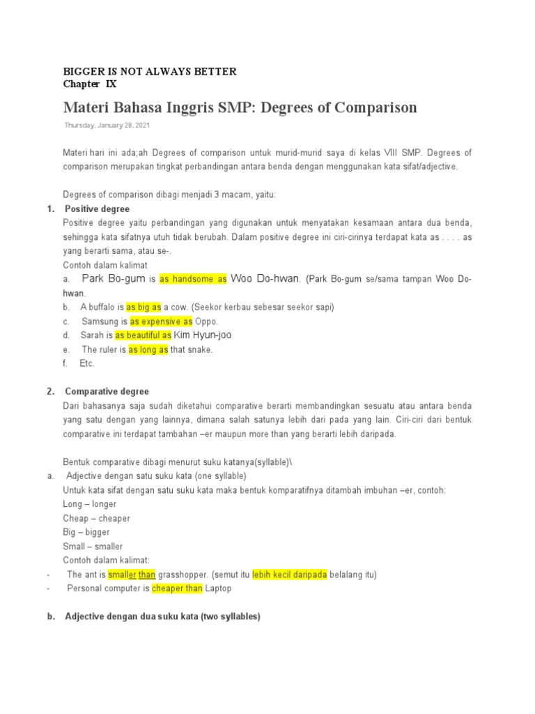 Bigger Is Not Always Better (Deggrees of Comparison) | PDF