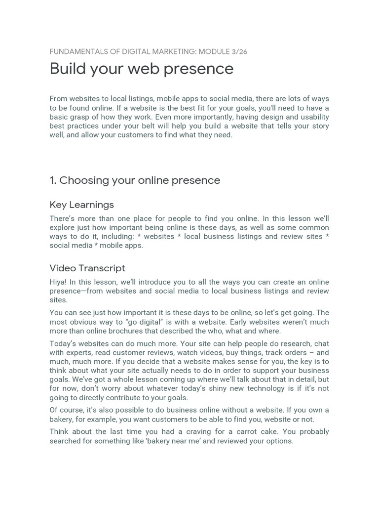 Build Your Web Presence | PDF | Websites | World Wide Web