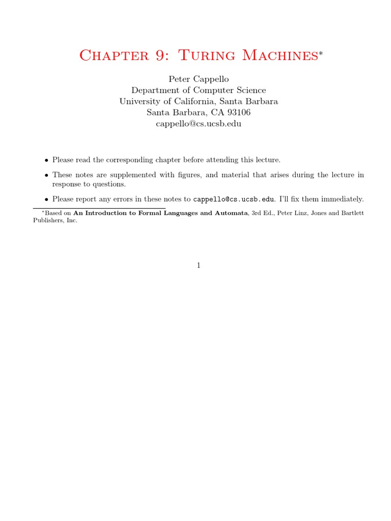 Chapter 9: Turing Machines | PDF | Computer Science | Theory Of Computation