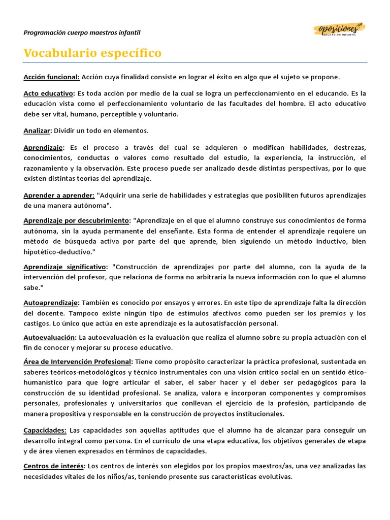 Vocabulario Específico | Descargar gratis PDF | Aprendizaje | Plan de ...