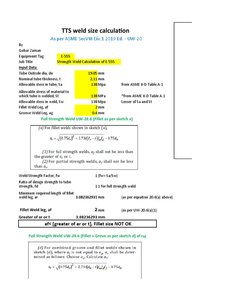 TTS Weld Size Calculation | PDF