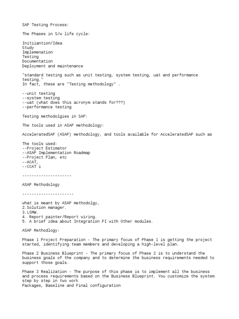 SAP Testing Process and Scenarios | PDF | Specification (Technical ...
