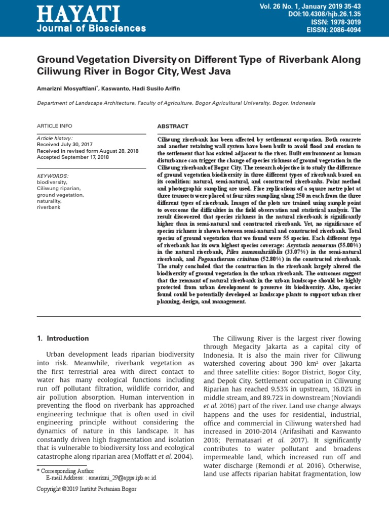 Ground Vegetation Diversity On Different Type of Riverbank Along ...