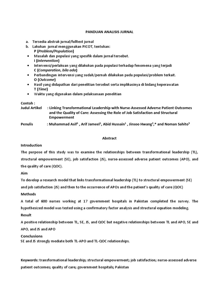 Panduan Analisis Jurnal PICOT | PDF | Health Care | Psychology