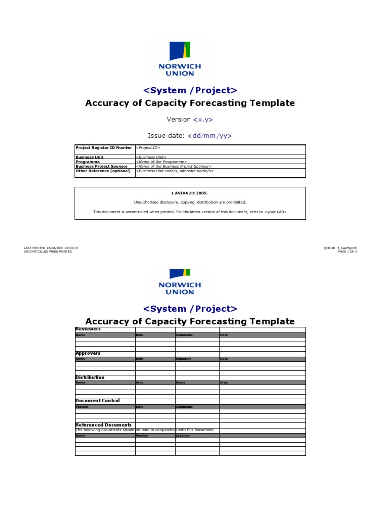 Capacity Forecasting Accuracy Template | PDF | Computing | Areas Of ...