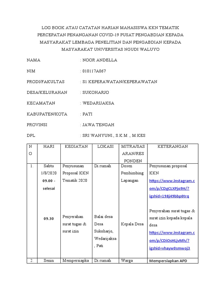 Logbook KKN T-20 | PDF