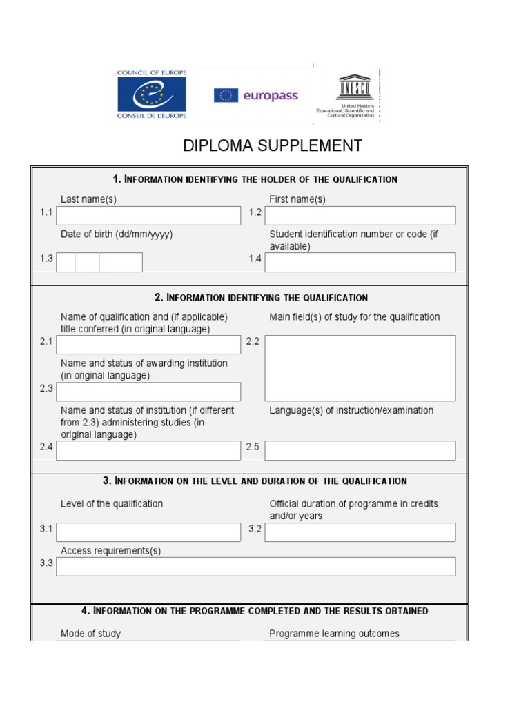 Diploma Supplement Template - Word | PDF | Diploma | Test (Assessment)