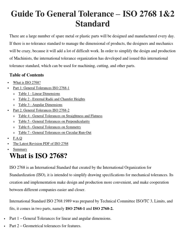 Guide To General Tolerance - ISO 2768 1&2 Standard | PDF | Engineering ...