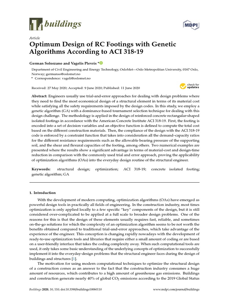 Buildings: Optimum Design of RC Footings With Genetic Algorithms ...