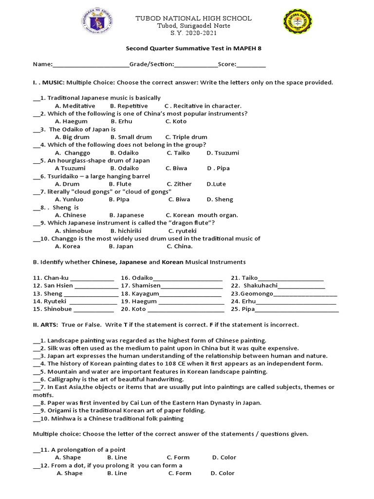 Second Quarter Summative Test in MAPEH 8 | PDF | Ball Games | Sports