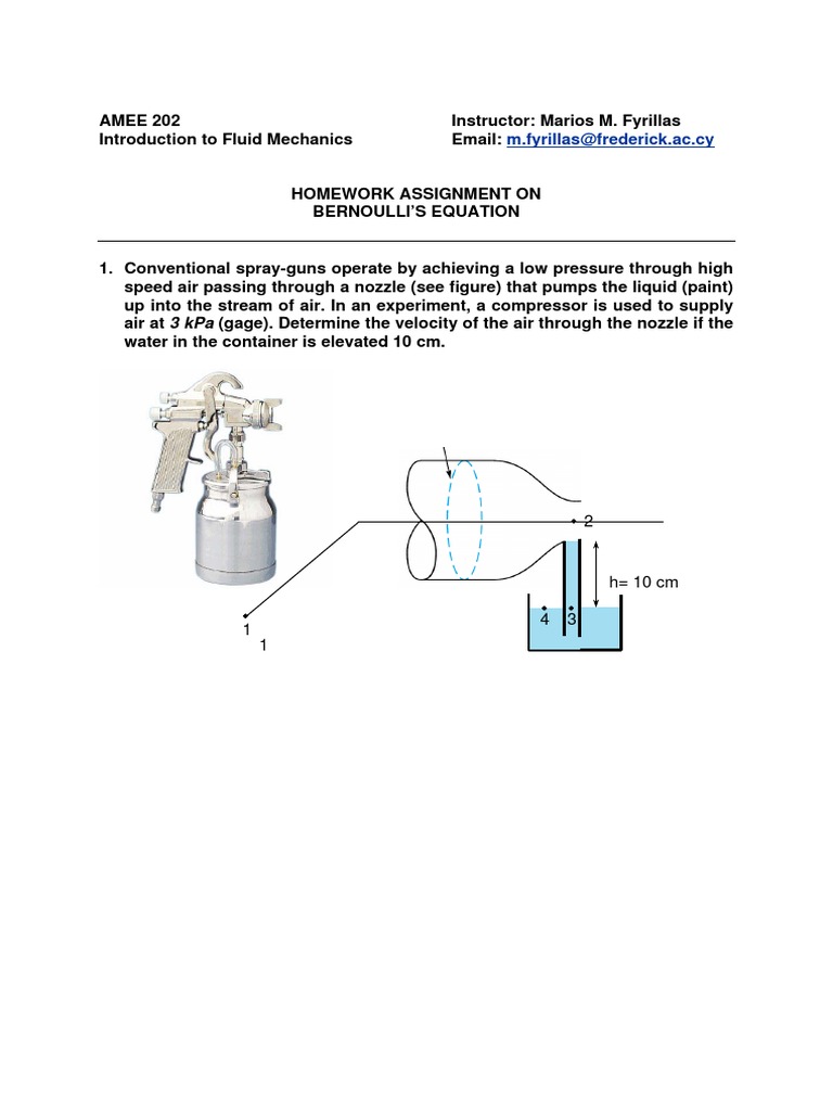 Homework Assignment (Conservation of Energy - Bernoulli's Equation ...