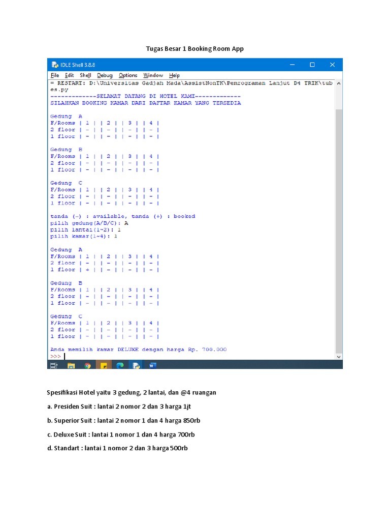 Contoh Program Booking Kamar Hotel Menggunakan Python | PDF