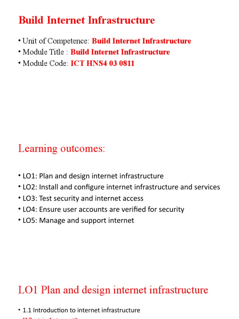Build Internet Infrastructure: - Unit of Competence: - Module Title ...