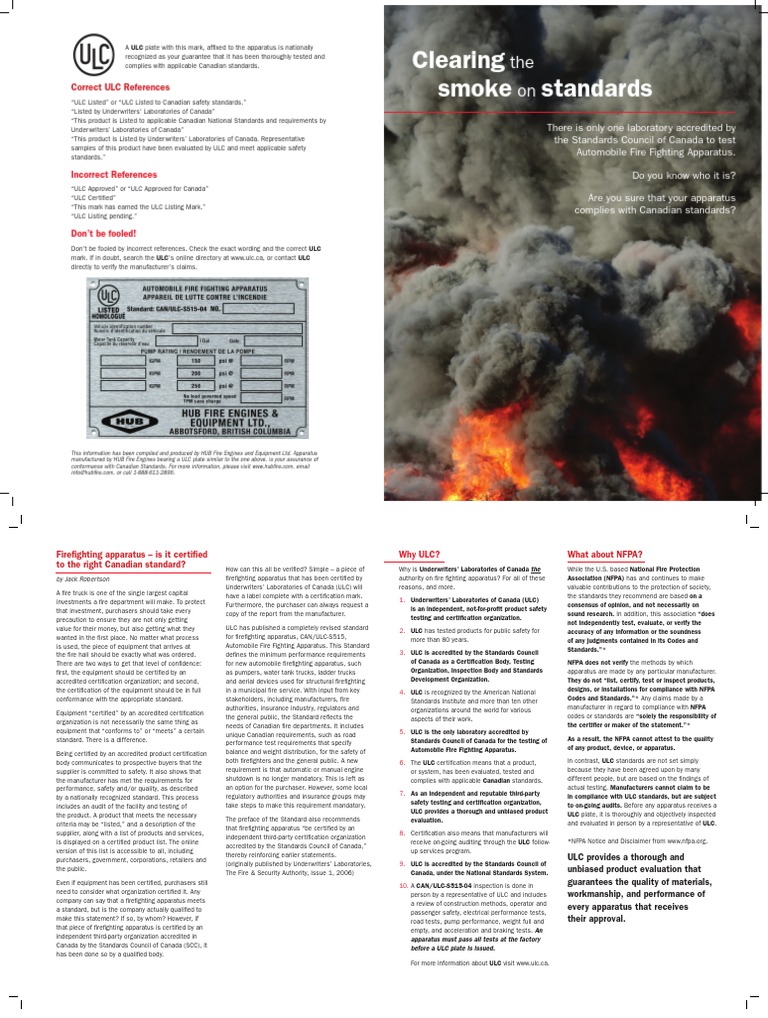 Hub - Fire Truck Standards - Booklet ULC Vs NFPA | PDF | Certification ...