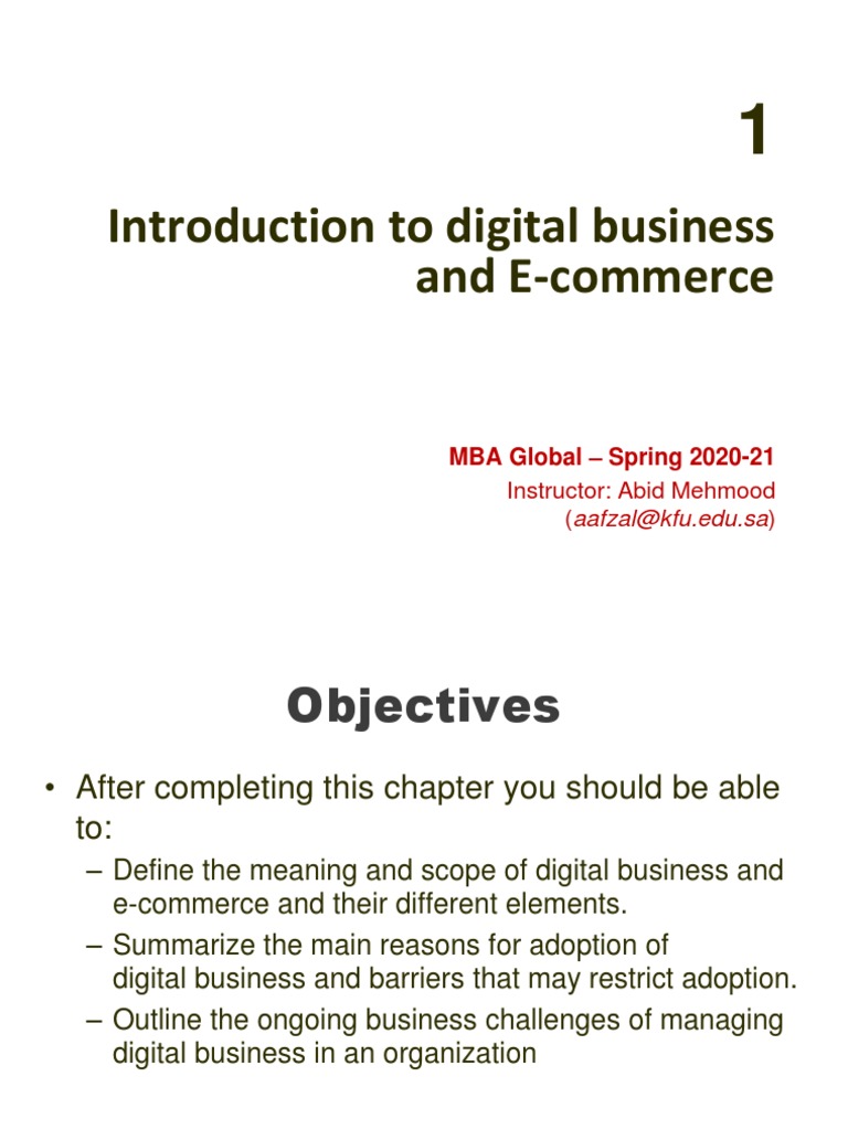 Introduction To Digital Business and E-Commerce: MBA Global - Spring ...