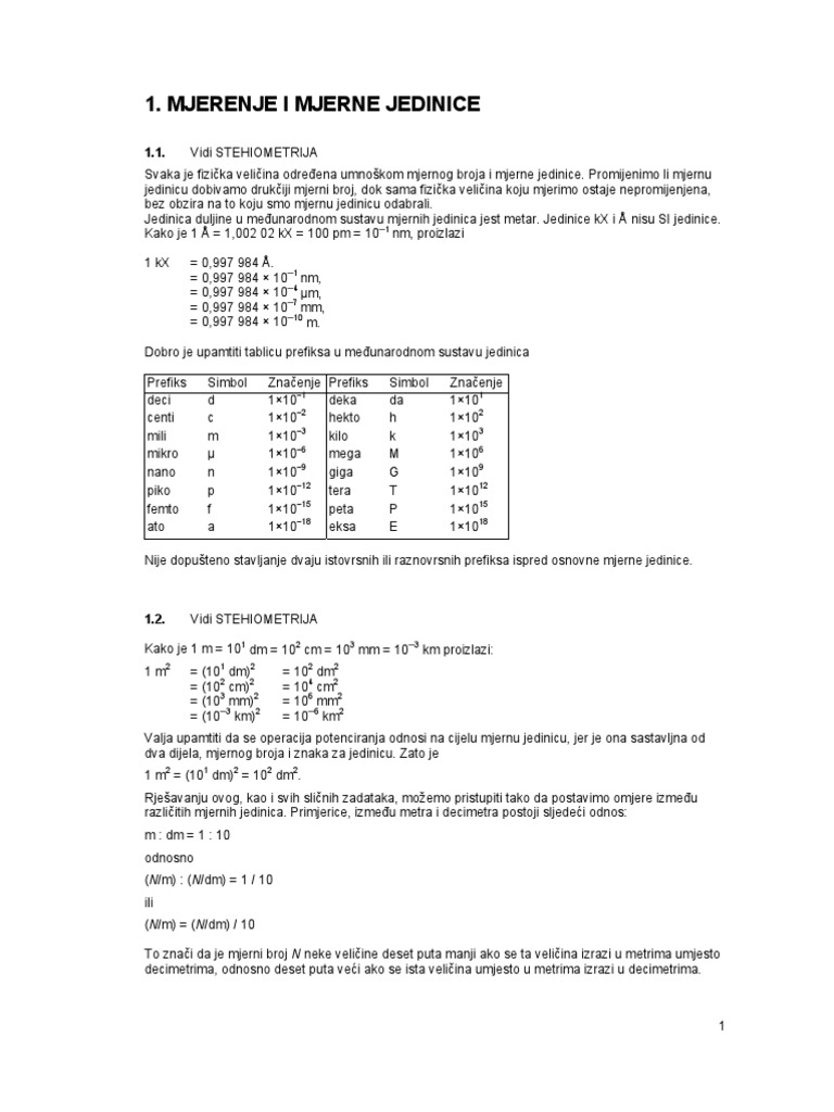 MJERENJE I MJERNE JEDINICE - Rjesenja | PDF
