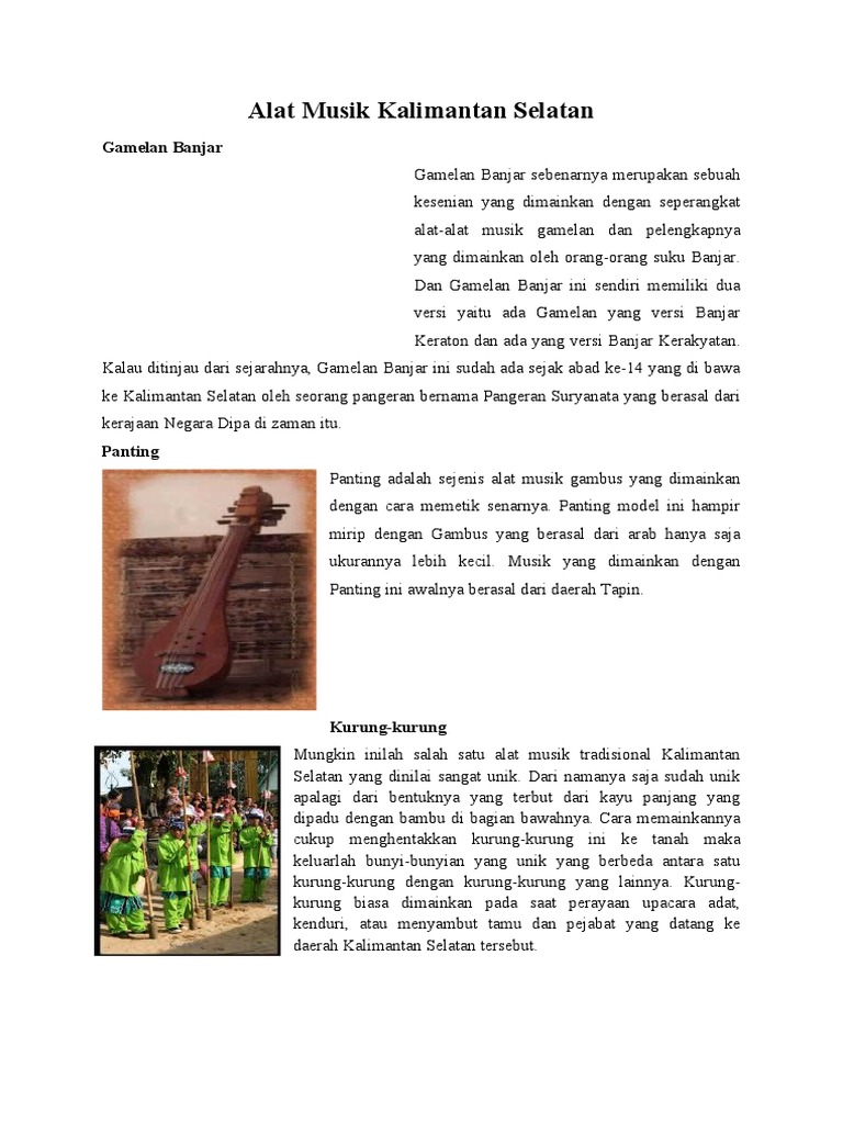 Alat Musik Tradisional Kalimantan Selatan | PDF