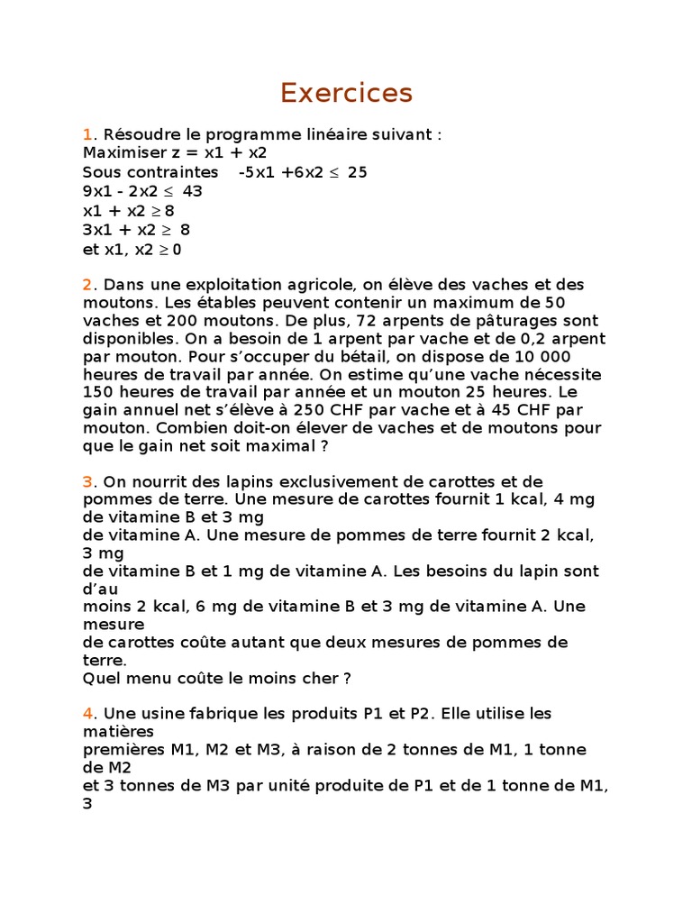 Exercices de Programmation Lineaire | PDF