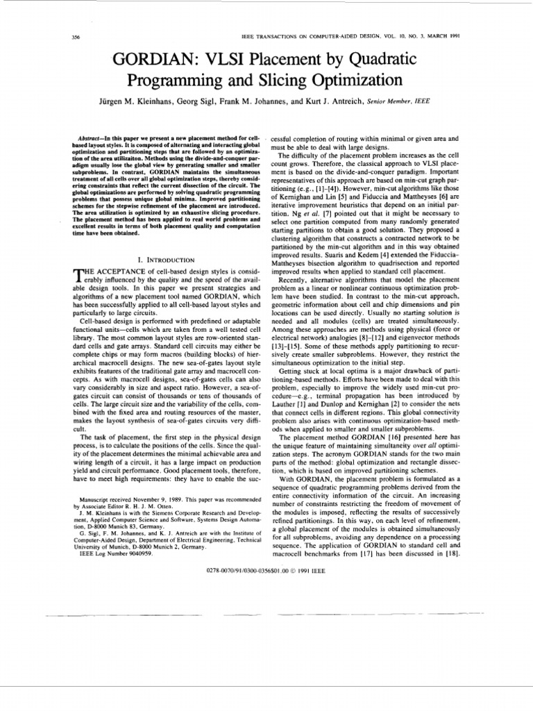 Programming and Slicing Optimization: GORDIAN: VLSI Placement by ...