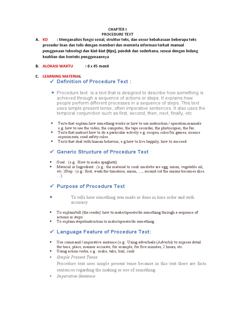 Definition of Procedure Text:: Simple Present Tense | PDF ...