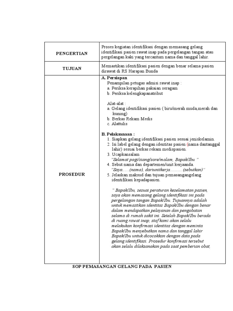 Sop Pemasangan Gelang Identitas Pasien | PDF | Sains & Matematika