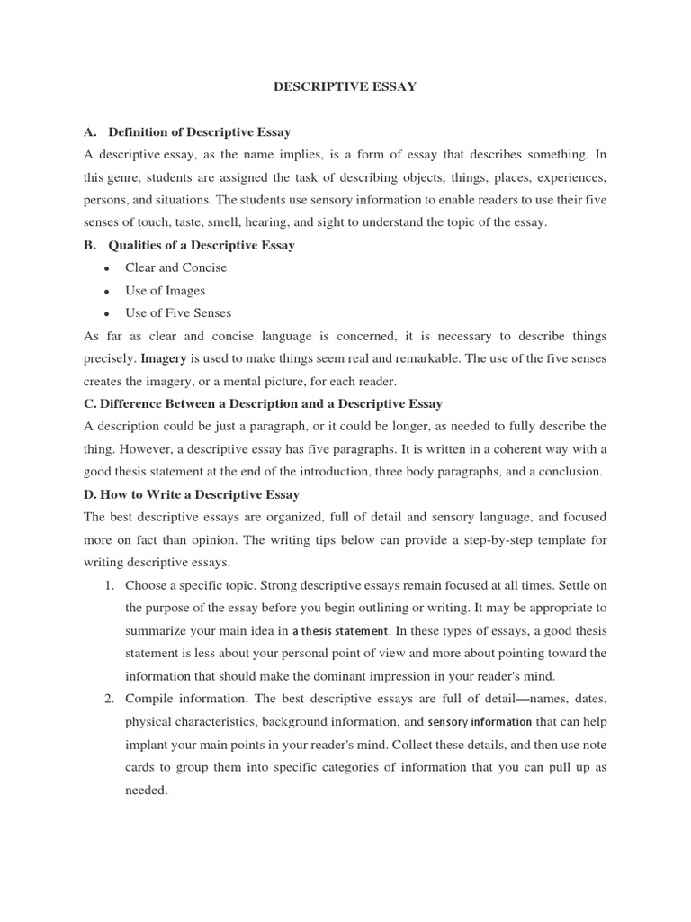 Descriptive Essay | PDF | Essays | Senses