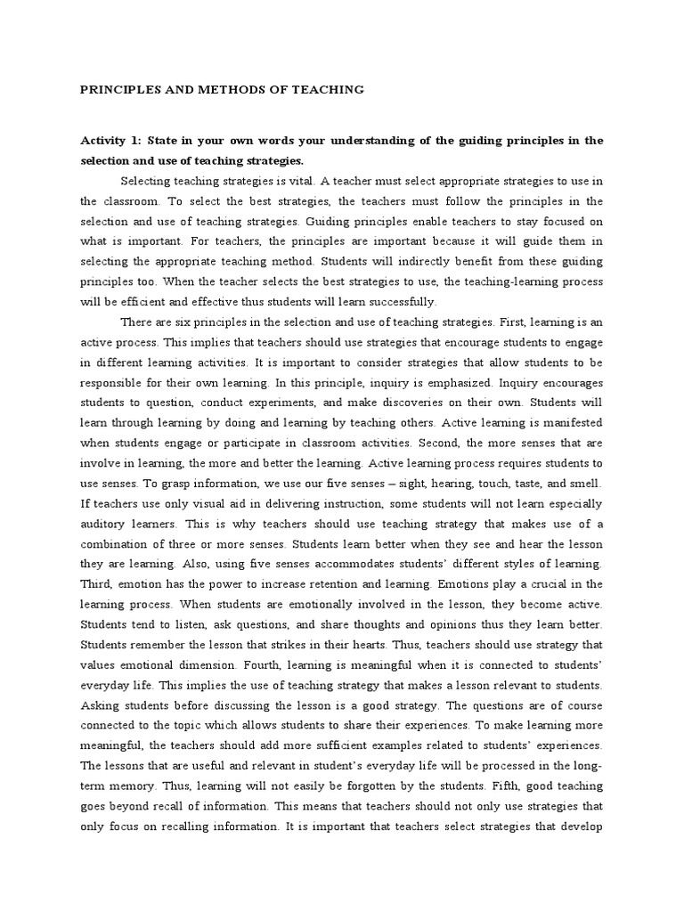 Principles and Methods of Teaching | PDF | Teachers | Lesson
