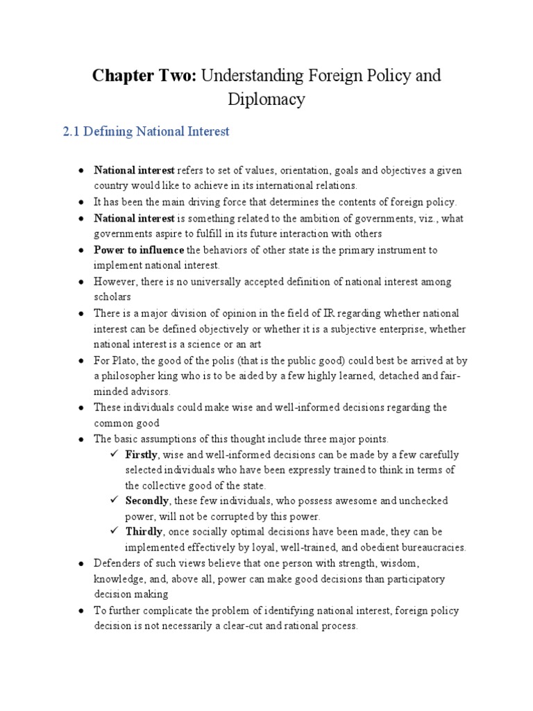 Chapter Two: Understanding Foreign Policy And: Diplomacy | PDF ...