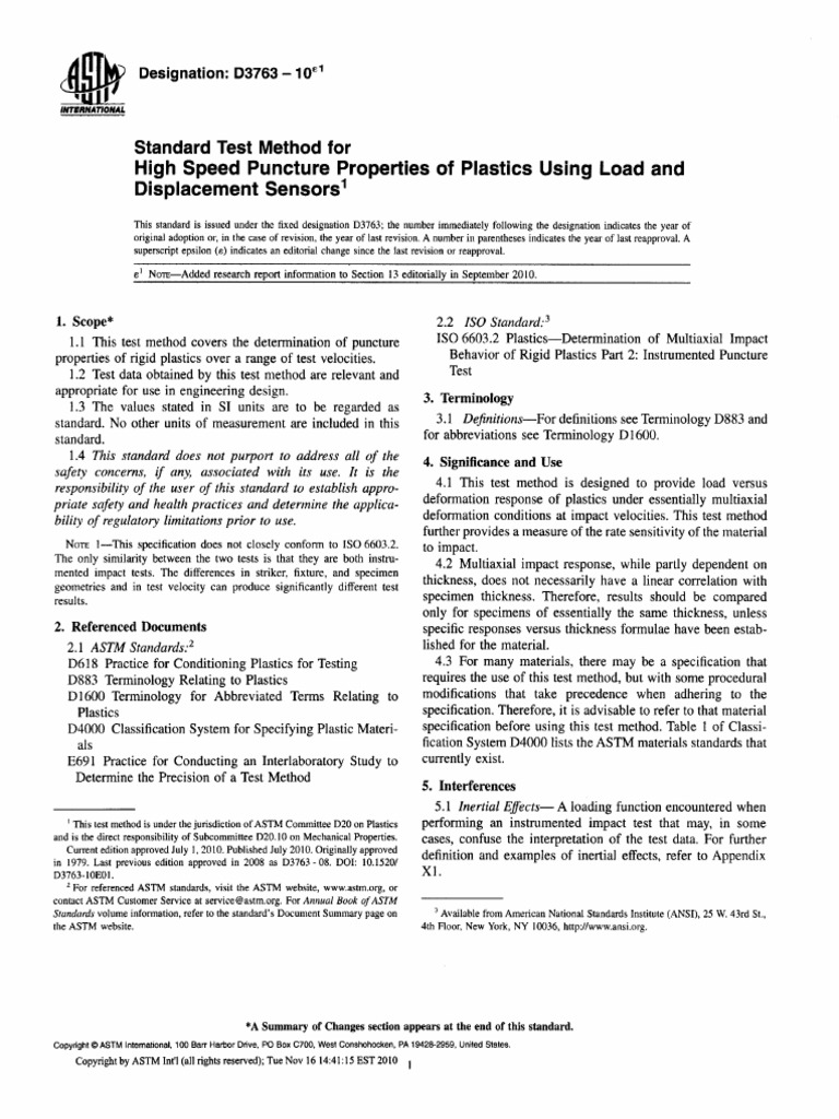 ASTM D3763-10e1 | PDF | Fracture | Metrology