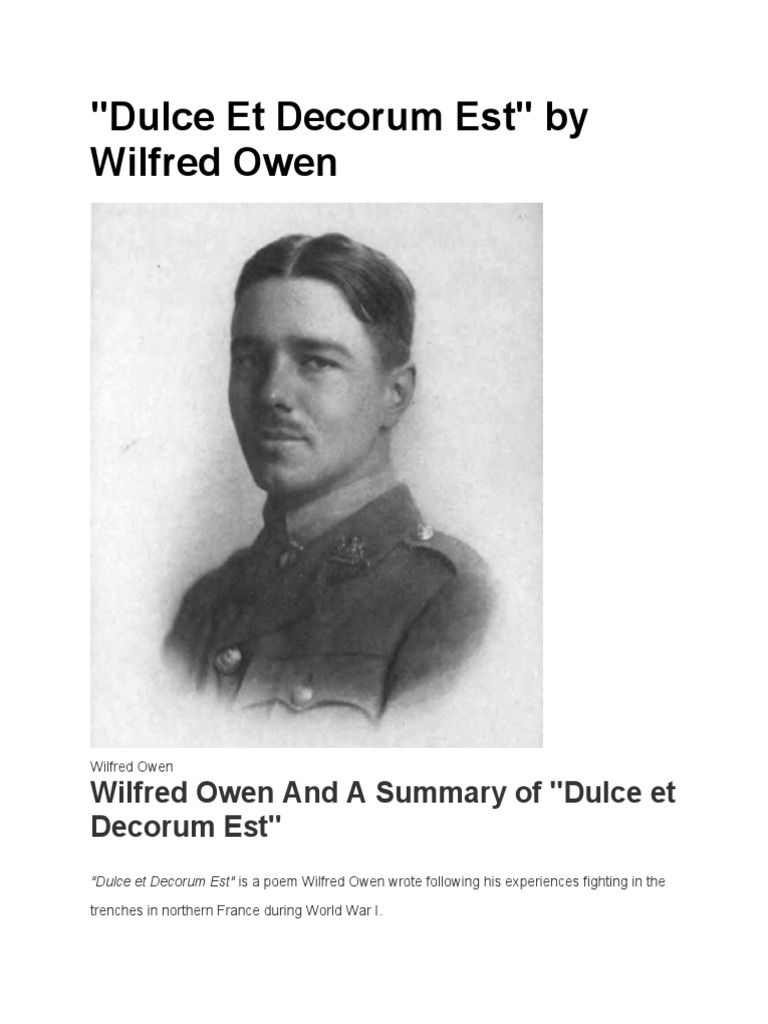 Wilfred Owen and A Summary of "Dulce Et Decorum Est" | Download Free ...