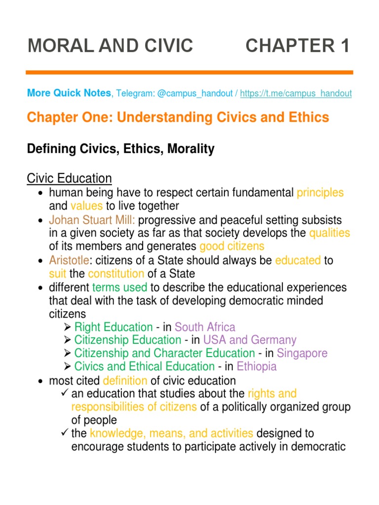 Civic Chap 1 - Quick Note | PDF | Value (Ethics) | Morality
