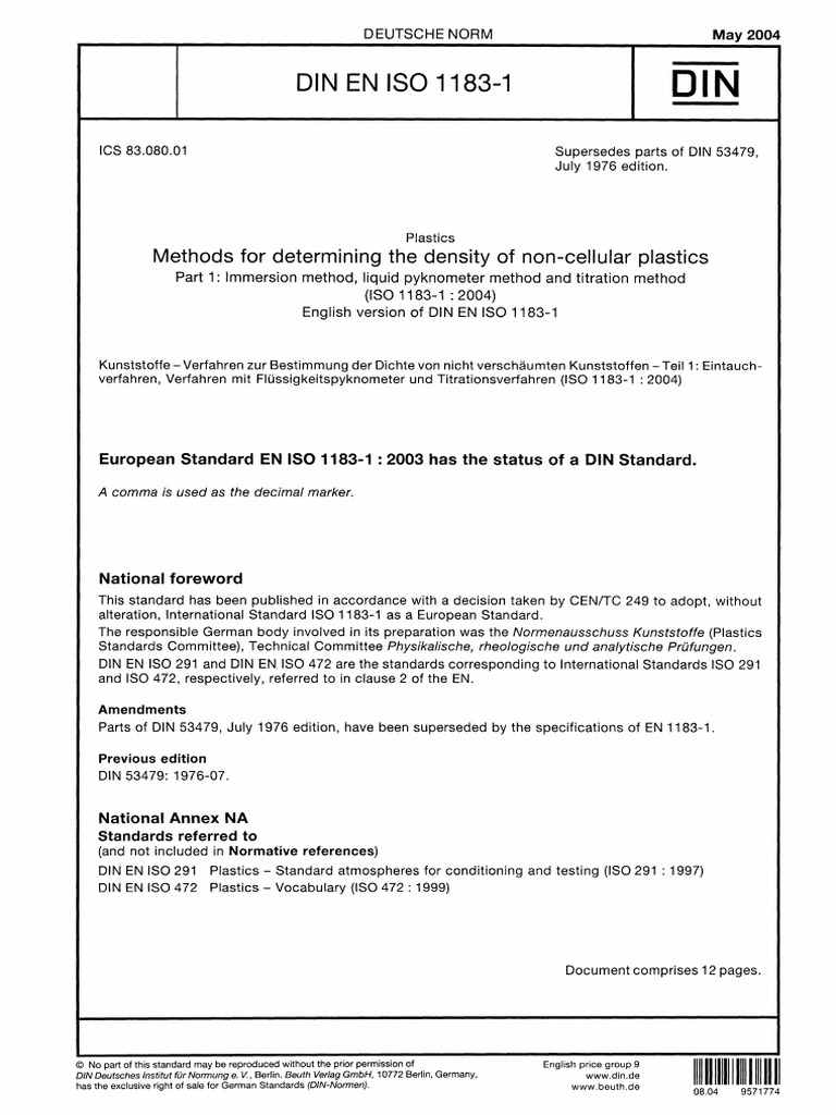 Din en Iso 1183-1-2004 | PDF