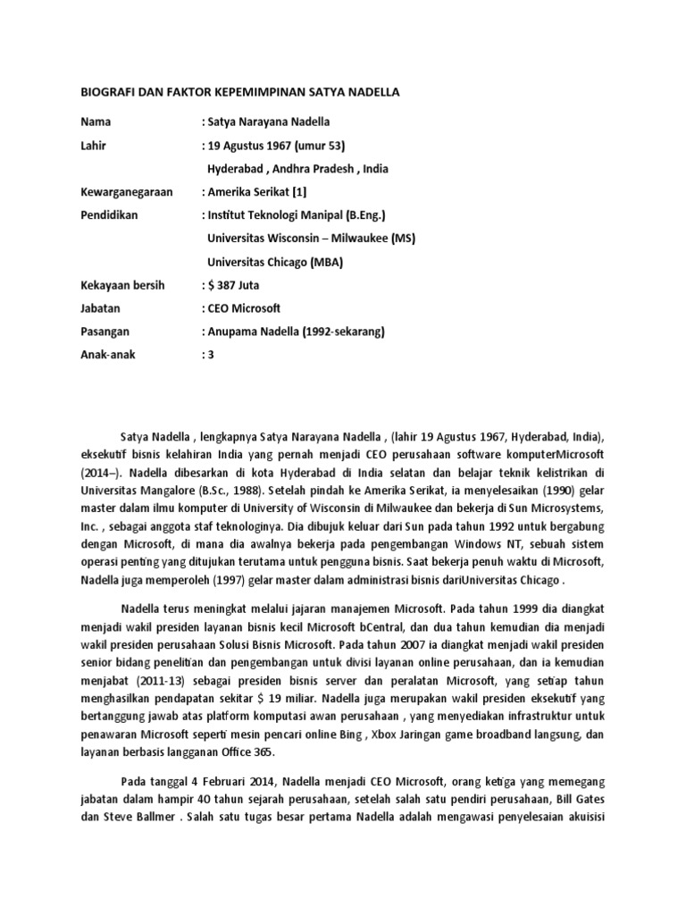 Aldi Tugas Biografi Satya Nadella | PDF | Komputer
