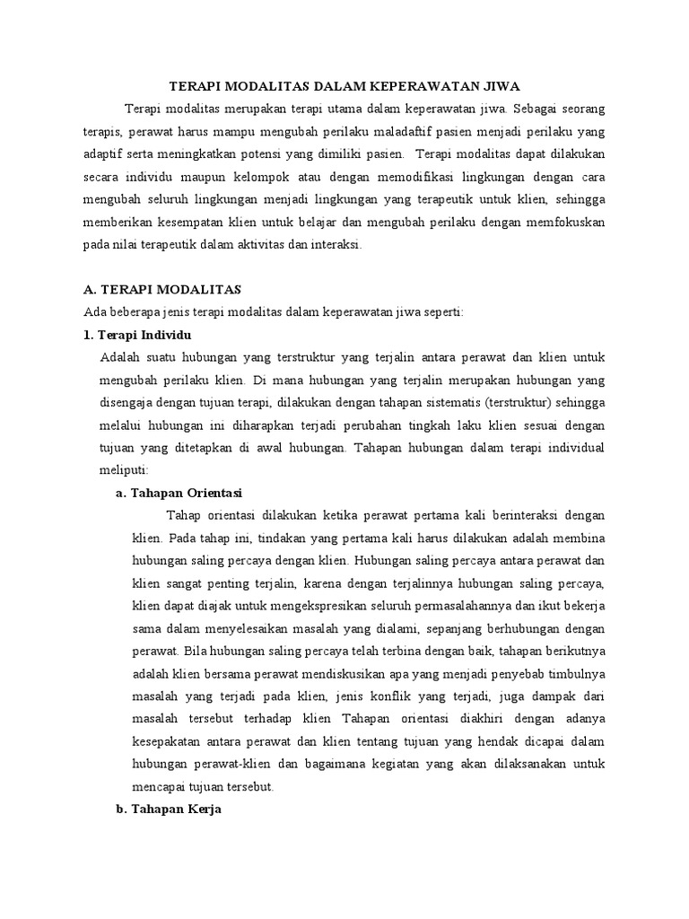 Terapi Modalitas Dalam Keperawatan Jiwa | PDF | Sains & Matematika