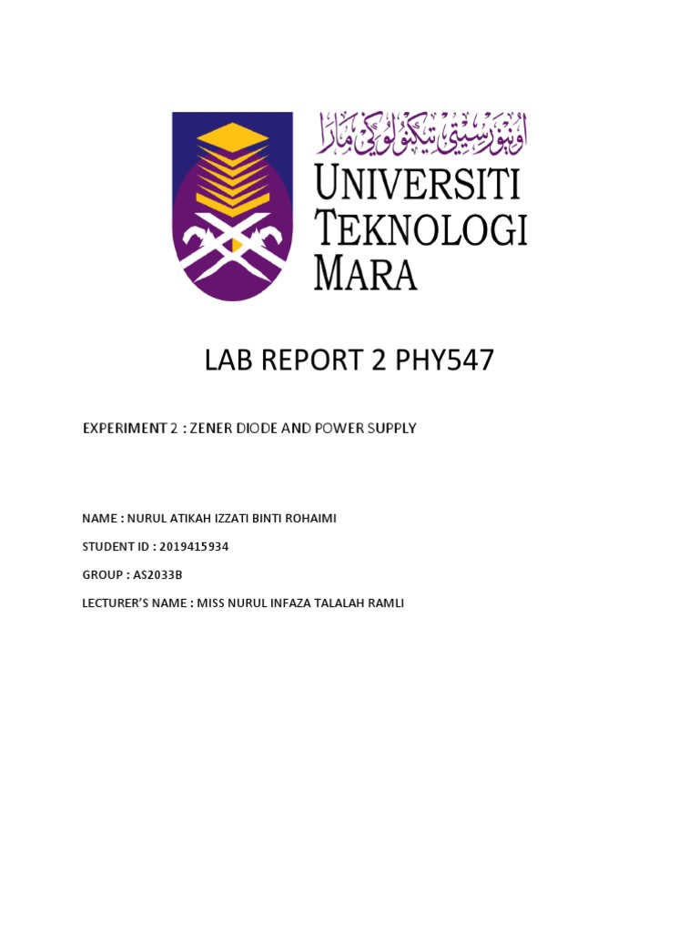 Lab Report 2 Phy547: Experiment 2: Zener Diode and Power Supply | PDF ...