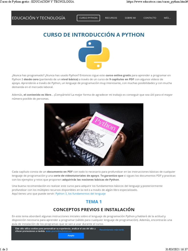 Curso de Python Gratis - EDUCACIÓN Y TECNOLOGÍA | Descargar gratis PDF | Python (lenguaje de ...