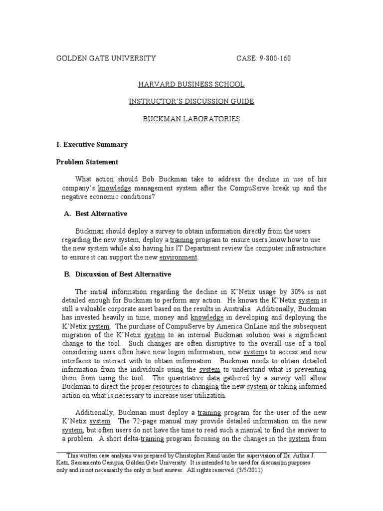 Buckman Labs | PDF | System | Incentive