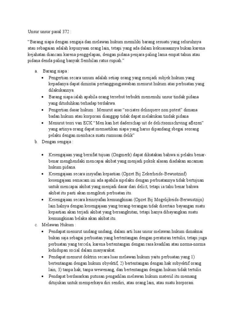 Unsur Unsur Pasal 372 | PDF