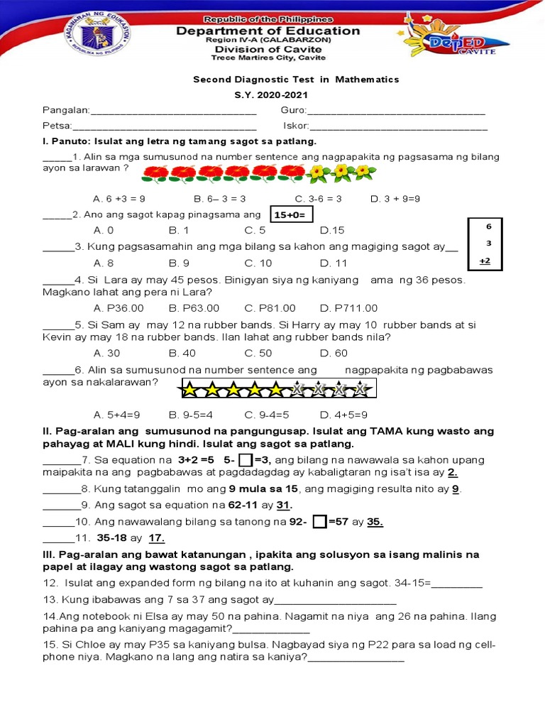 Diagnostic Test MATH-2020-2021 | PDF