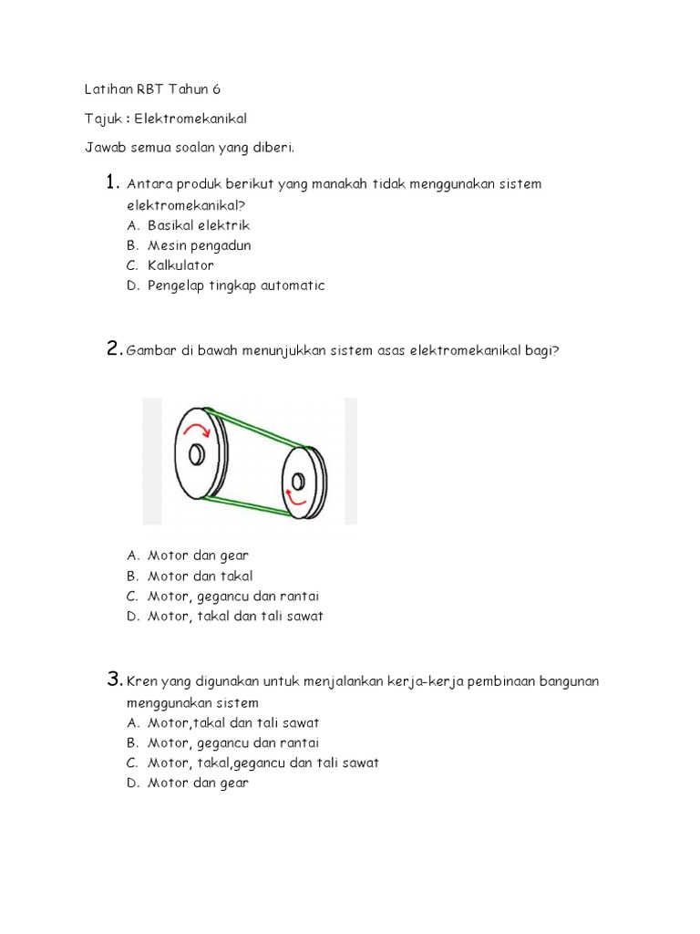 Latihan Rbt Tahun 6 Elektromekanikal Pdf
