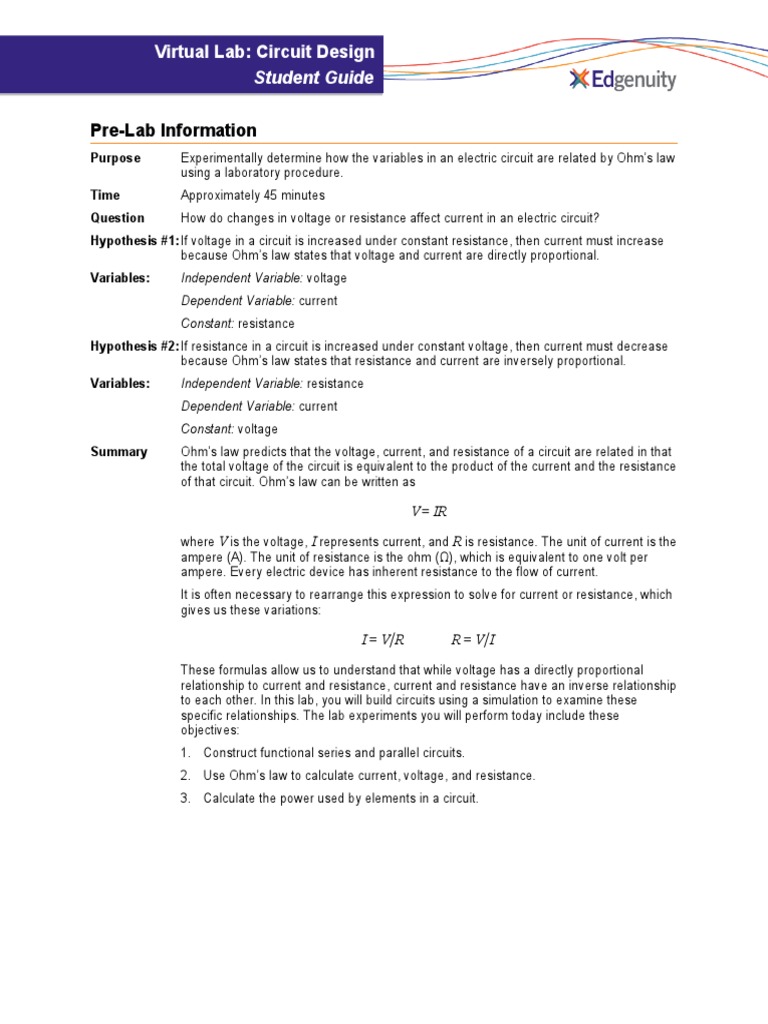 Virtual Lab-Circuit Design-Student Guide | PDF | Electrical Resistance ...