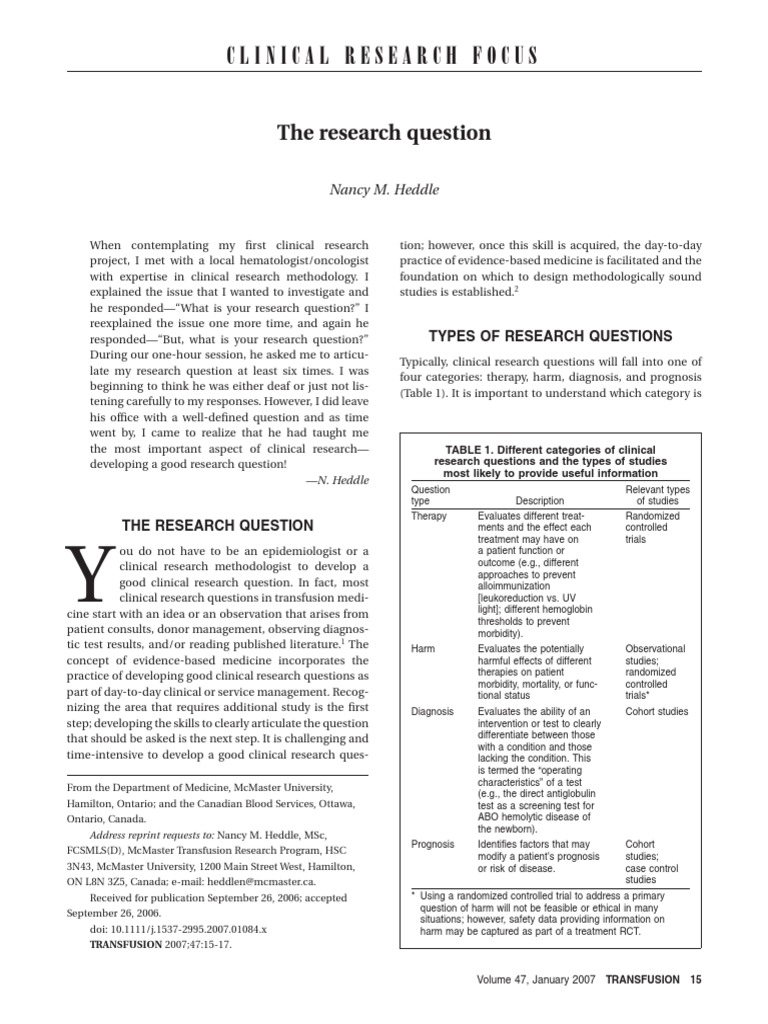 Clinicalresearchfocus: The Research Question | PDF | Clinical Trial ...