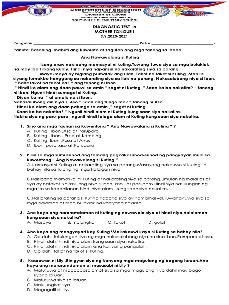 Diagnostic Test MTB 2020 | PDF