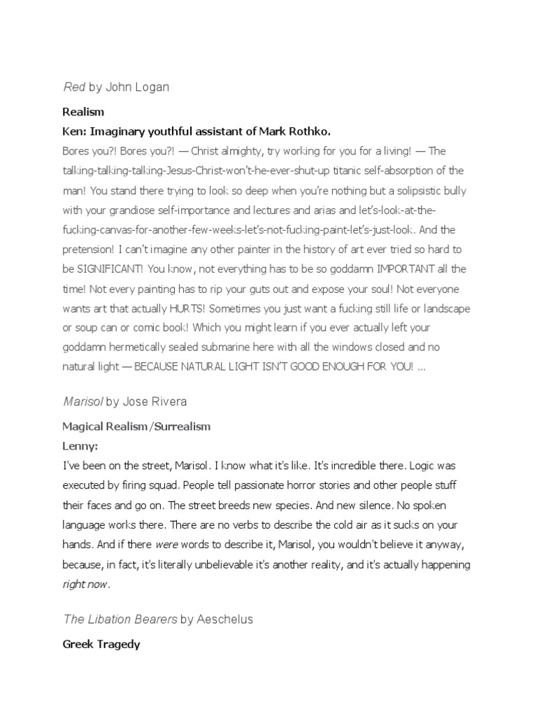 By John Logan: Realism Ken: Imaginary Youthful Assistant of Mark Rothko | PDF