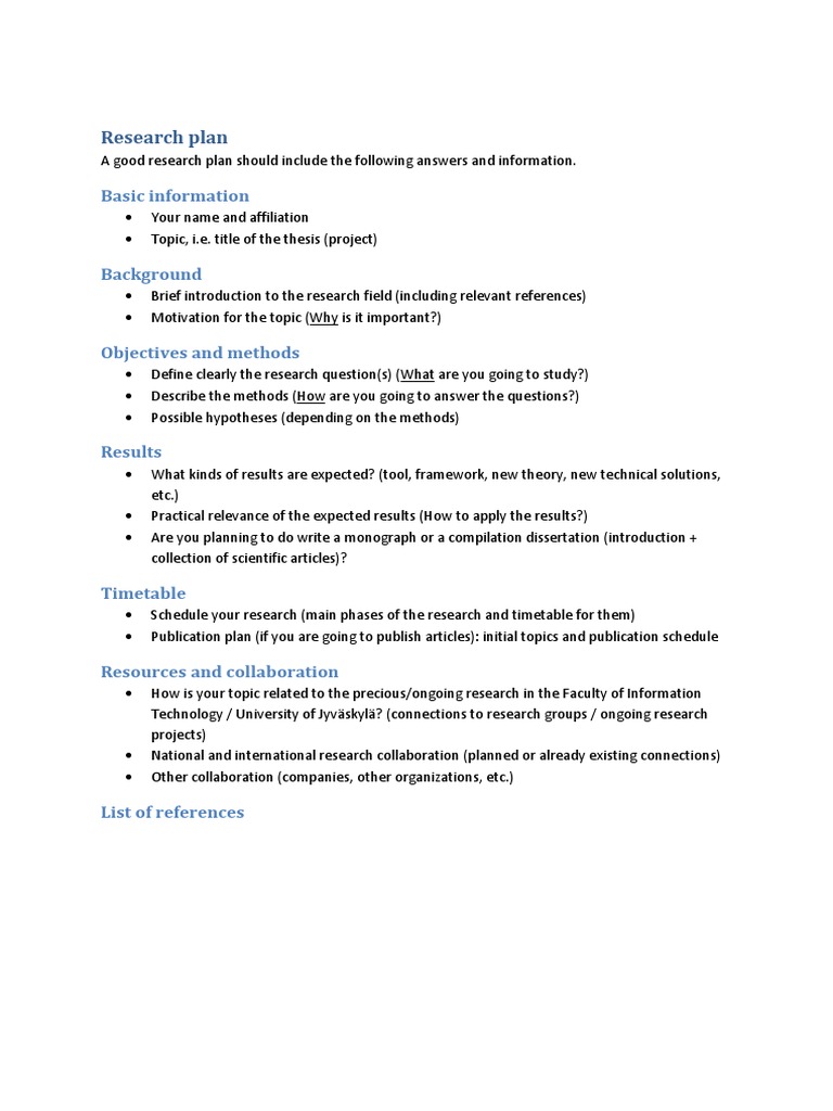 Research Plan Template | PDF