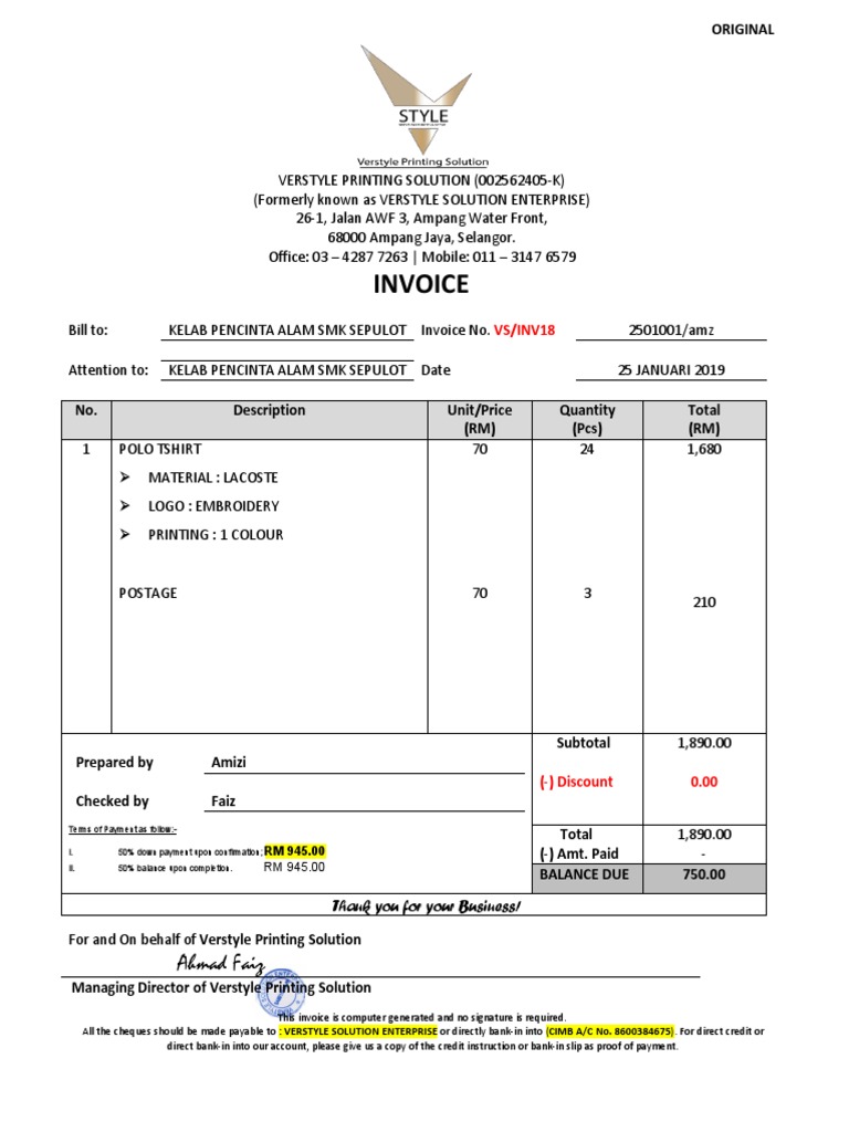 Invoice 25 Januari - Kelab Pencinta Alam SMK Sepulot | PDF | Financial ...