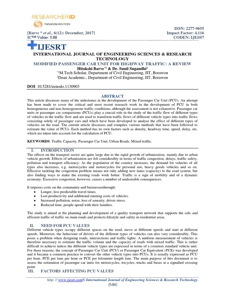 Modified Passenger Car Unit For Highway Traffic - A Review | PDF ...